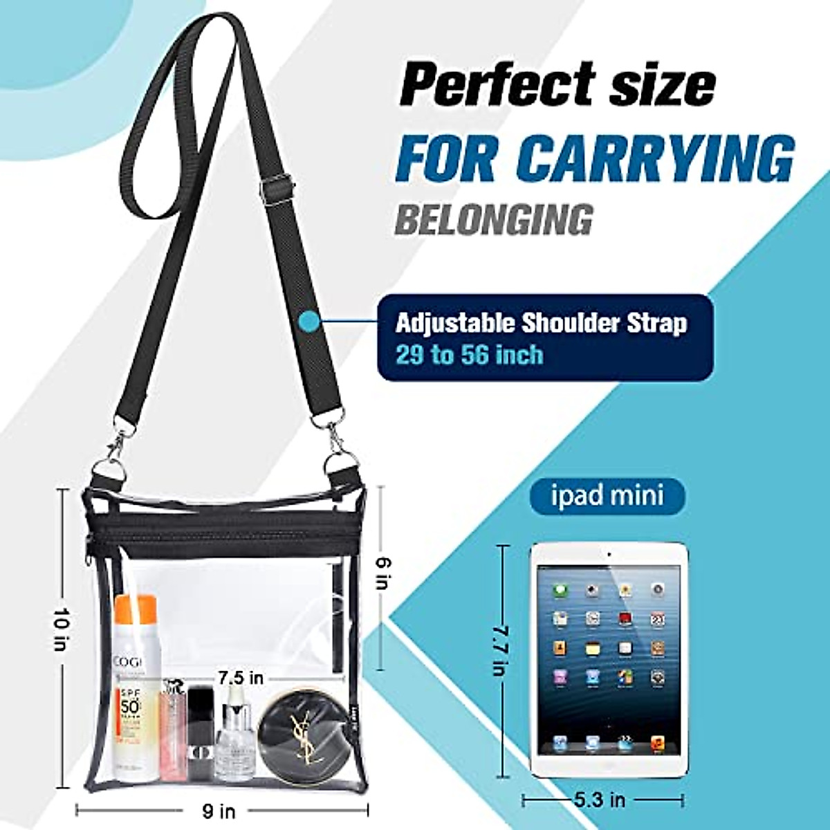 Leap Fit Clear Bag Stadium Approved: Women Men Crossbody Concert Bags See Through Purse - Transparent Plastic Handbag for Game day Festivals Sports