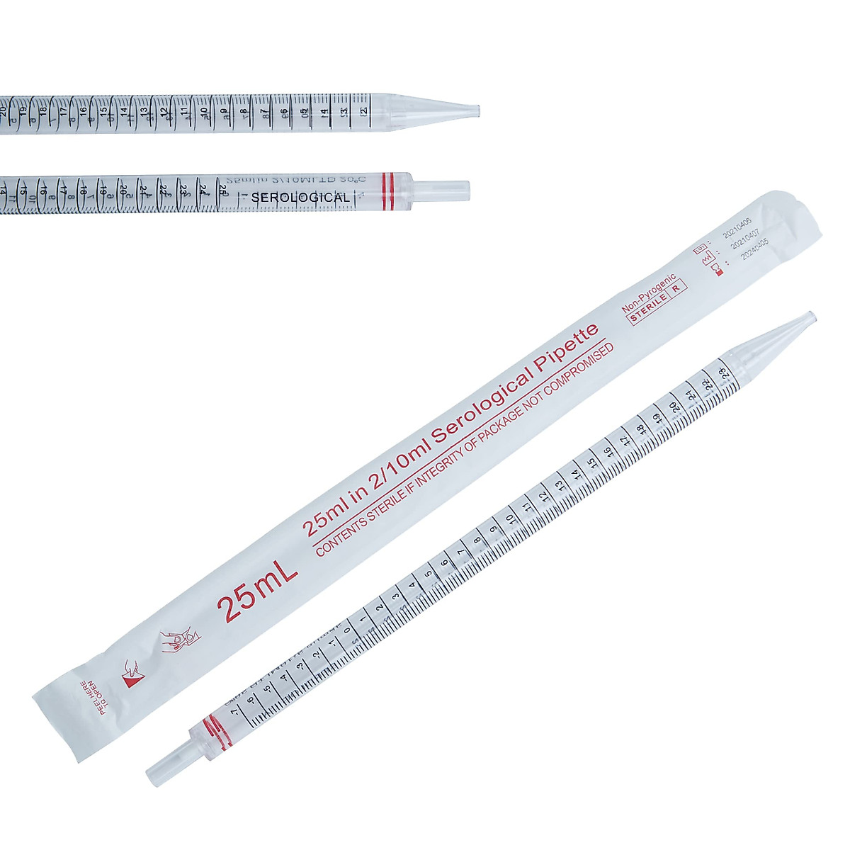 SciStar 25mL Disposable Polystyrene Serological Pipettes, Individually Wrapped, Sterile, Standard Length, Laboratory Grade, (Case of 100)