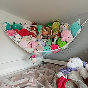 Powkoo Toy Hammock Stuffed Animals Storage Hammock Stuffie Squishmallows Party Hammock Toy Organizers Collection | Size:72" x 48" x 48" (White)