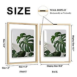Egofine 11x14 Floating Frames Set of 2, Double Glass Picture Frame, Made of Solid Wood Display Any Size Photo up to 11x14, Wall Mount or Tabletop Standing, Natural Wood