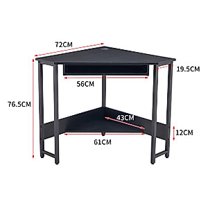 VanTook Computer Desk Corner Desk for Home Office, Triangle Writing Study Desk with Keyboard Tray & Storage Shelf, Compact Small Desk with Sturdy Steel Frame for Small Space Workstation, Black