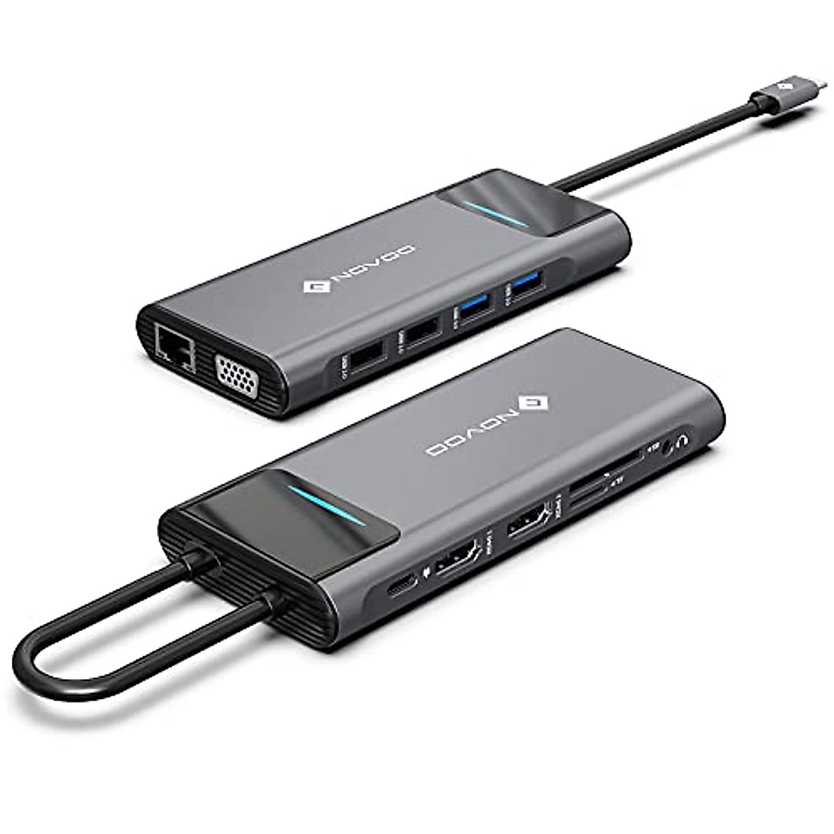 USB C Docking Station Dual Monitor for Dell/HP/Lenovo/Surface Laptop, Triple Display USB C Hub Multiple Adapter, USB C Dongle with 2 HDMI 4K+VGA+4 USB Port+100W PD Charger+Ethernet+SD/TF+Audio NOVOO