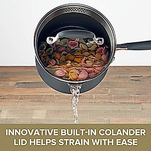 Anolon Advanced Hard Anodized Nonstick Sauce Pan/Saucepan with Straining and Lid, 2 Quart, Graphite