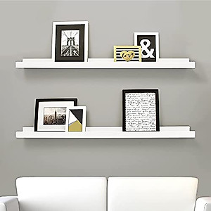 Kiera Grace Set of Two Edge Simple & Classic Decorative Engineered Wood Floating Wall-Mounted Picture Frame Shelves for Home, Room, & Office, 44" L x 4" W x 2" H, White, Set of 2
