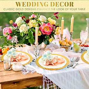 96 Pcs Disposable Gold Round Charger Plates 13 Inch Charger Dishes for Dinner Heavy Duty Golden Dessert Plates Disposable Party Serving Tray Food Paper Plates for Table Setting Wedding Birthday