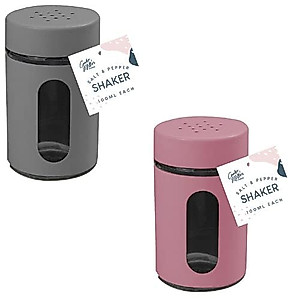 Elegant Salt and Pepper Shakers Set | Cruet Set for Kitchen, restaurants, cafe | Glass and Plastic Salt and Pepper Set for Table origination | Pink, Grey (Grey), Gray, 4.7*8cm, Y11