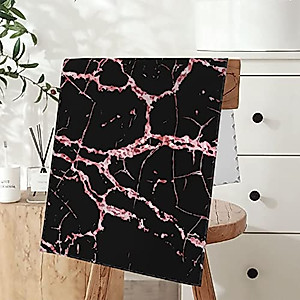 Hand Towel Marble Black Rose Gold for Bathroom Kitchen Microfiber Fingertip Bath Towels 12 x 27.5 Inch Soft Decorative Home Hotel Gym Laundry Room