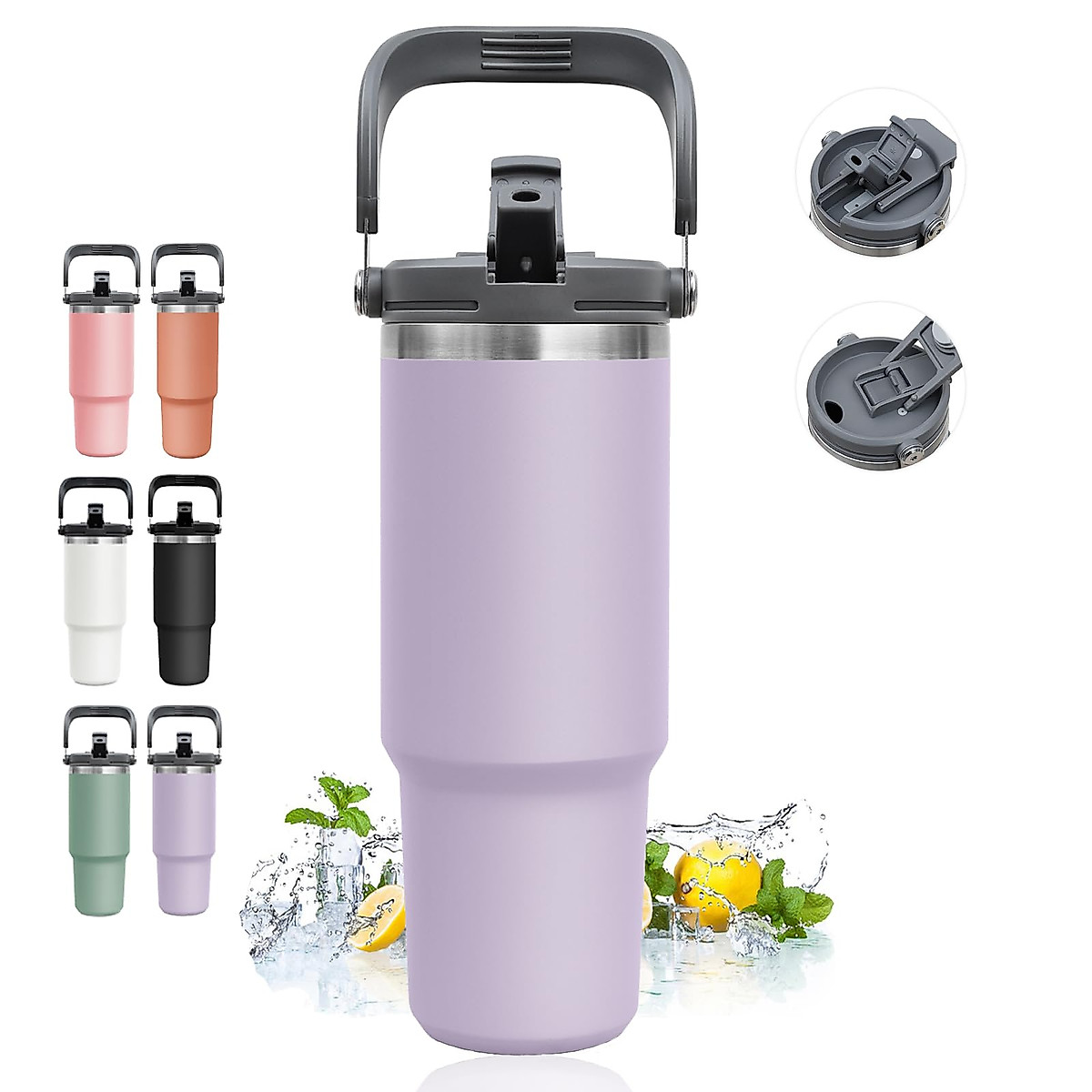 INDARUN Tumbler with Handle, 30 oz Cup Insulated Tumbler Water Bottle Stainless Steel Leak Proof Double Wall Tumblers, Coffee Tumbler Travel Mug, Drinking Cup for Men Women