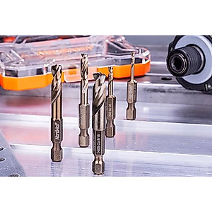 NordWolf 5-Piece M35 Cobalt Stubby Drill Bit Set for Stainless Steel & Hard Metals, with 1/4" Hex Shank for Quick Chucks & Impact Drivers, SAE Sizes 3/32"-1/8"-3/16"-1/4"-5/16" in Storage Case