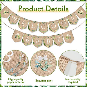 Tatuo Welcome Baby Banner Greenery Baby Shower Banner Bunting Garland Burlap Greenery Baby Shower Decorations Welcome Baby Shower Sign for Gender Neutral Baby Shower Rustic Boho Decor Party Favors