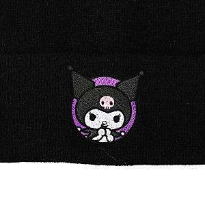 Kuromi Purple Circle Black Cuffed Embroidered Logo Knitted Beanie
