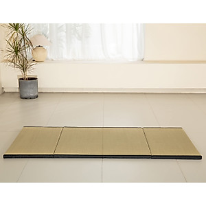 MustMat Tatami Mat Twin XL Japanese Floor Mattress Foldable Bed Frame with Storage Bag Rush Grass 39 x80 x1.4 in (Black)