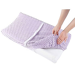 Solid Changing Table Pad Cover Cradle Sheet, Fits 32"/34''x16" Contoured Diaper Changing Pad, Ultra Soft Cozy Minky Dots Plush Changing Table Covers, Breathable Wipeable Removable (Orchid)