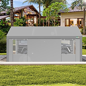 COBIZI Carport 10'x20' Heavy Duty Portable Garage, Upgraded Car Canopy with Removable Sidewalls, Ventilated Windows & Built-in Sandbags, Waterproof All-Season Tarp, Car Tent for Truck, Boat, Gray