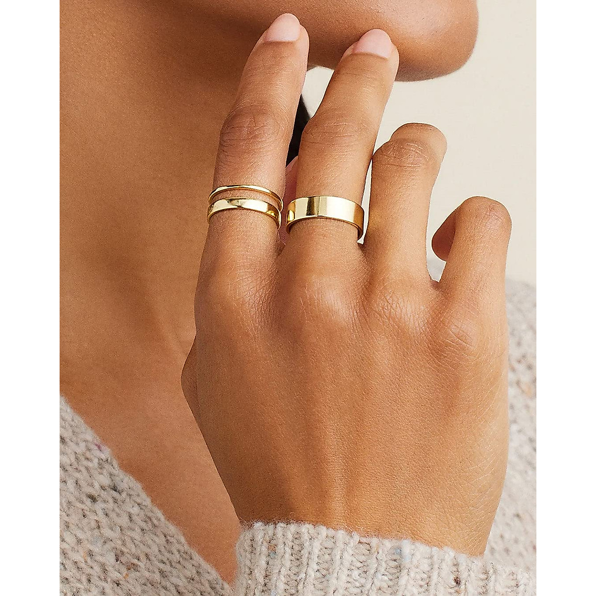 gorjana Women's Rose Ring Set, 18k Gold Plated, Set of 3 Flat High Shine Bands, Size 7