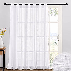 RYB HOME White Curtain Sheers - Linen Texture Large Window Curtain for Patio Sliding Glass Door Extra Wide Semi-Transparent Privacy Shades for Living Room Bedroom Sunroom, 100 x 95 inch
