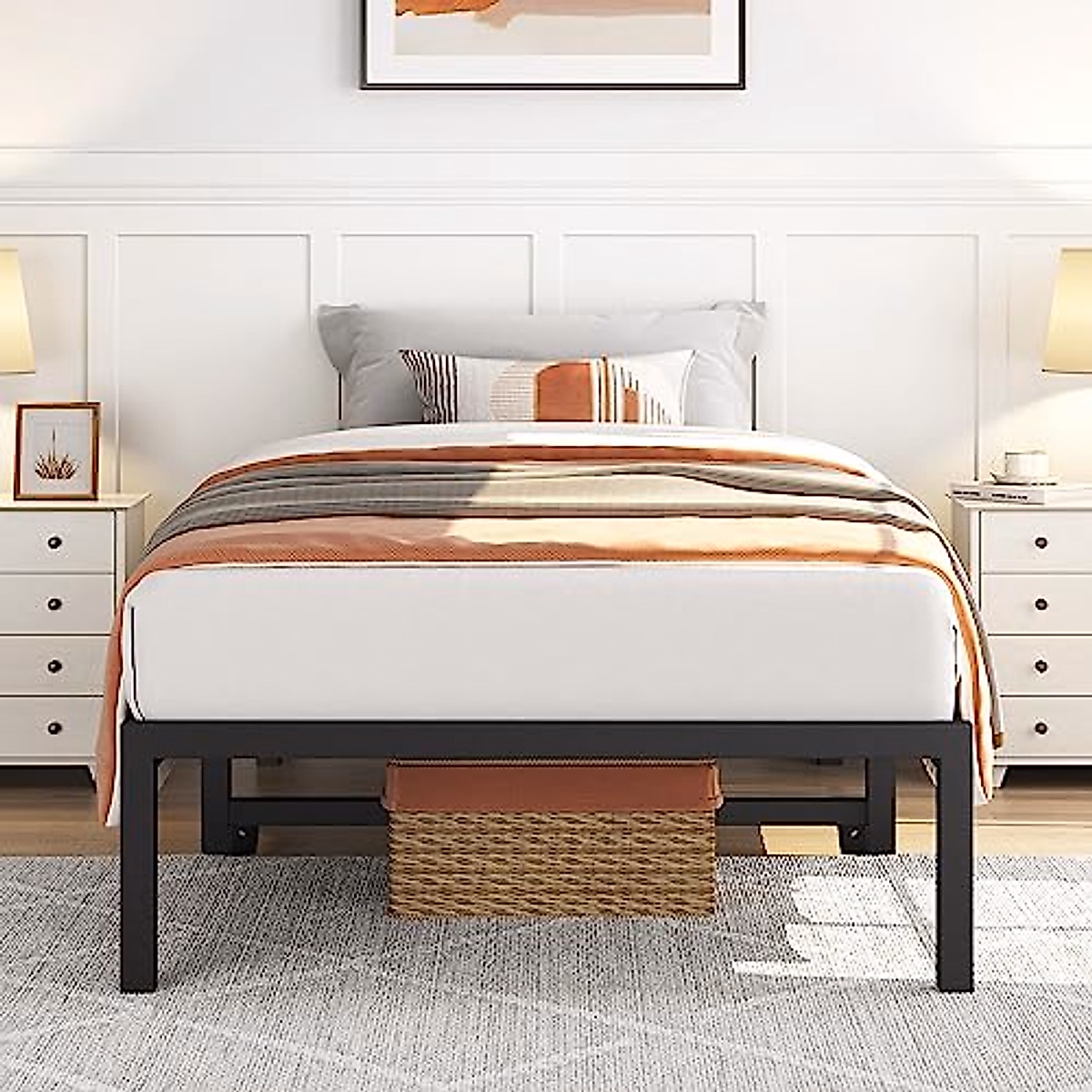 Yaheetech 13 Inch Twin Metal Platform Bed Frame Mattress Foundation with Ultra-Durable Steel Slat Support/Easy Assembly/No Box Spring Needed/Black