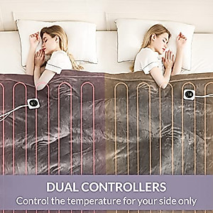 HOMLYNS Electric Blanket Queen Size Dual Control, Heated Blanket with 1-12H Timer Auto-Off & 10 Heating Levels, Fast Heating Blanket Machine Washable, Home Office Use ETL Certified, Grey (84x90)