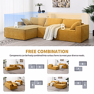 Modern L-Shaped Convertible Sectional Sofa, Modular Couch Set with Cushions, 4-Seat Sleeper Bed with Chaise for Living Room Yellow