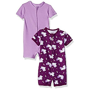 Hanes Baby, Ultimate Zippin Short Sleeve Romper for Boys & Girls, 2-Pack, Purple Unicorn, 12-18 Months