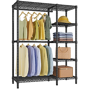 VIPEK V7 Basic Garment Rack for Hanging Clothes Heavy Duty Clothes Rack with Shelves, Portable Closet Rack Metal Clothing Rack 5 Tiers Freestanding Closet Wardrobe System, Max Load 670lbs, Black