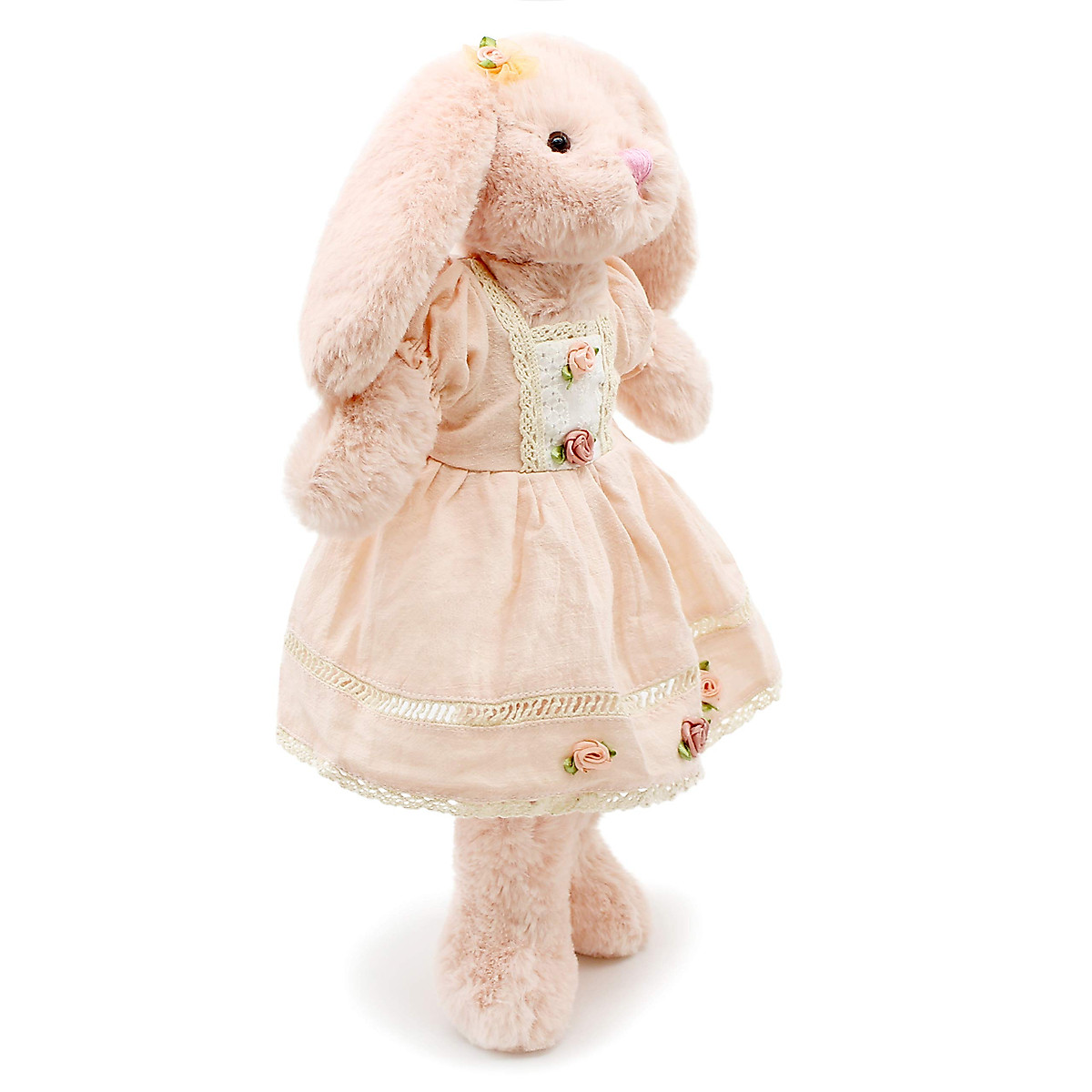 oits cute Small Soft Stuffed Animal Bunny Rabbit Plush Toy for Baby Girls 15inch (Pink Rabbit Wearing Pink Vintage Dress)