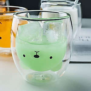 Sharemee Cute Mugs Double Wall Insulated Glass Espresso Cup Coffee Cup, Tea Cup, Milk Cup, Gigt for Personal Birthday and Office 250ml/8.4oz (Cute Mugs Bear+cat)