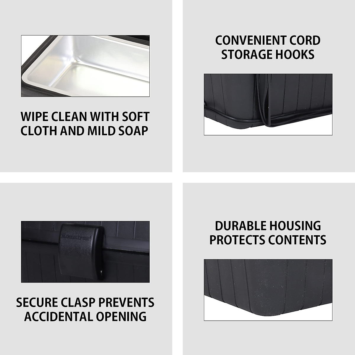 Koolatron 12V Heating Lunch Box Stove, 1.6 Qt (1.5 L), Black, 6 ft (1.8m) Power Cord, Heats to 300F (149C), Built-In Cord Storage, Classic Construction Worker Lunchbox, for Car, SUV, Pickup Truck