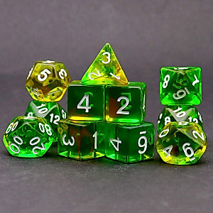 Haxtec 11PCS DND Dice Set Polyhedral D&D Dice for RPGs-Translucent Yellow Green Elvish Dice