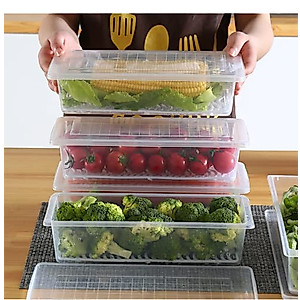 ninesung 8 Pieces Food Containers Storage For Fridge,1.5L Plastic Food Storage Containers With Removable Drain Plate and Lids, Refrigerator Organizer Bins Fruit Storage Containers For Fridge Storage
