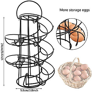 WElinks Iron Egg Holder Stand, Spiral Design Egg Storage Shelf, Spiraling Dispenser Rack, Save Space Storage Display Rack, Kitchen Egg Storage Holder, Spiral Egg Basket (Black)