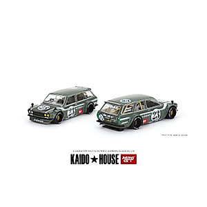 True Scale Miniatures Model Car Compatible with Datsun KAIDO 510 Wagon Carbon Fiber V3 Limited Edition 1/64 Diecast Model Car Kaido House KHMG076, Green