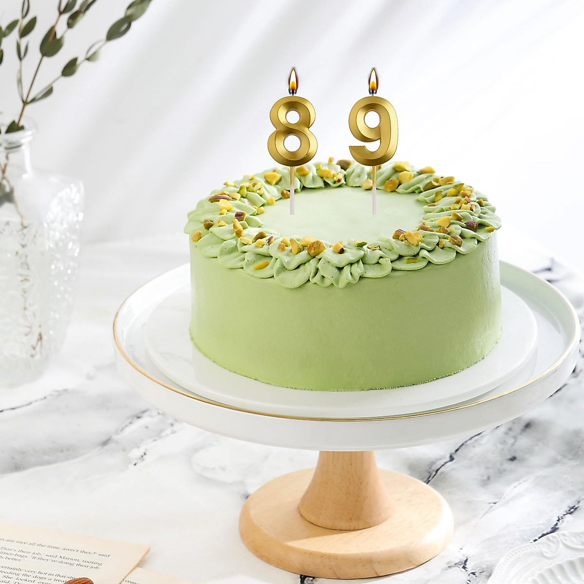 AOOLADA 89th 98th Birthday Candles, Gold 98 89 Year Old Number Birthday Candles, Birthday Party Decorations Cake Topper Gifts for Men Women