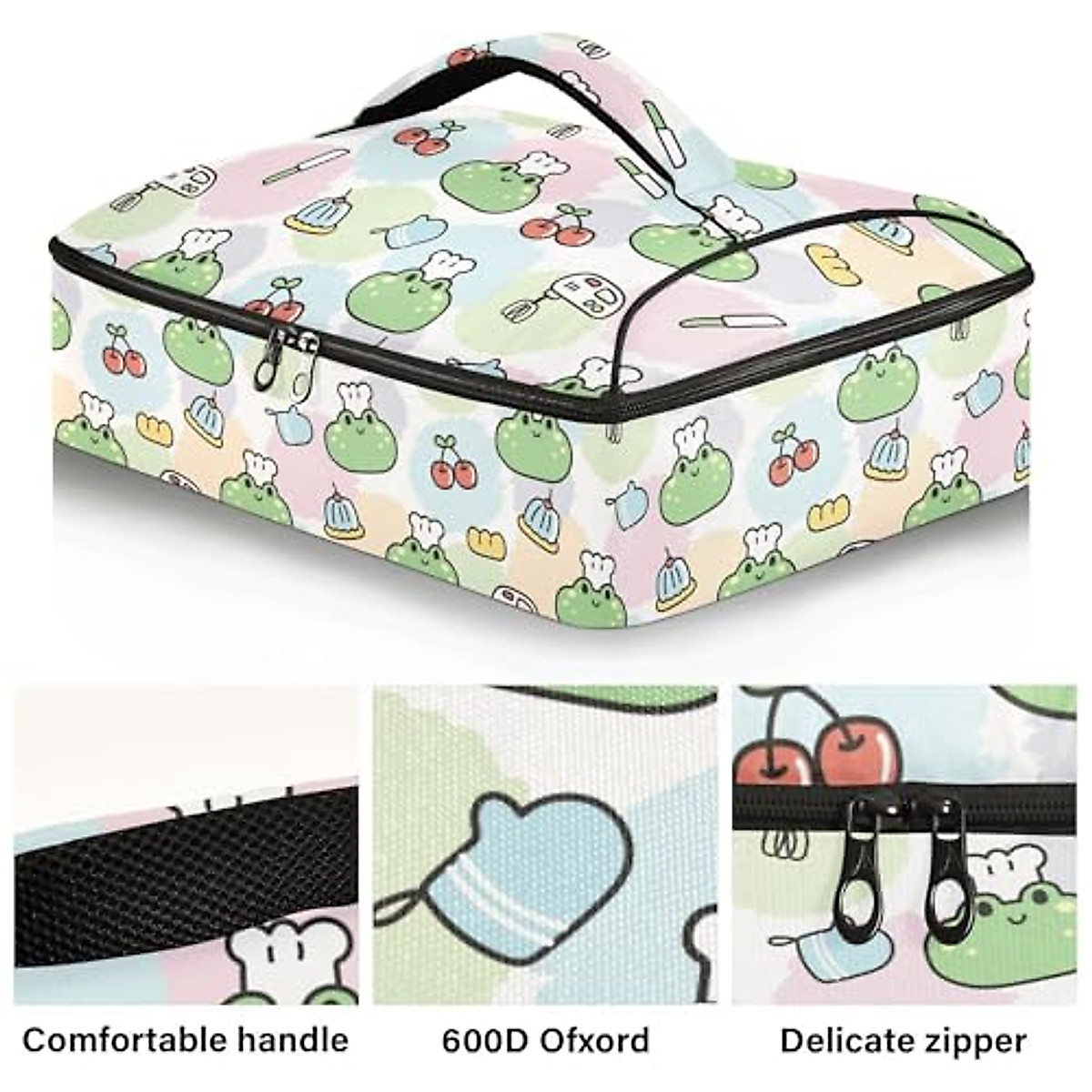 Kcldeci Insulated Thermal Food Carrier Insulated Casserole Carrier for Hot or Cold Food,Cute Face Frog Insulated Tote Bag for Potluck Cookouts Parties Picnic,Lasagna Lugger
