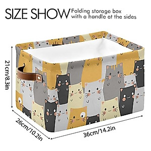 Cartoon Cats Storage Basket Bins Decorative Toy Organizer Bins Laundry Hamper Baskets with Handles for Bedroom Office Clothes Pet Nursery Living Room,2 pcs