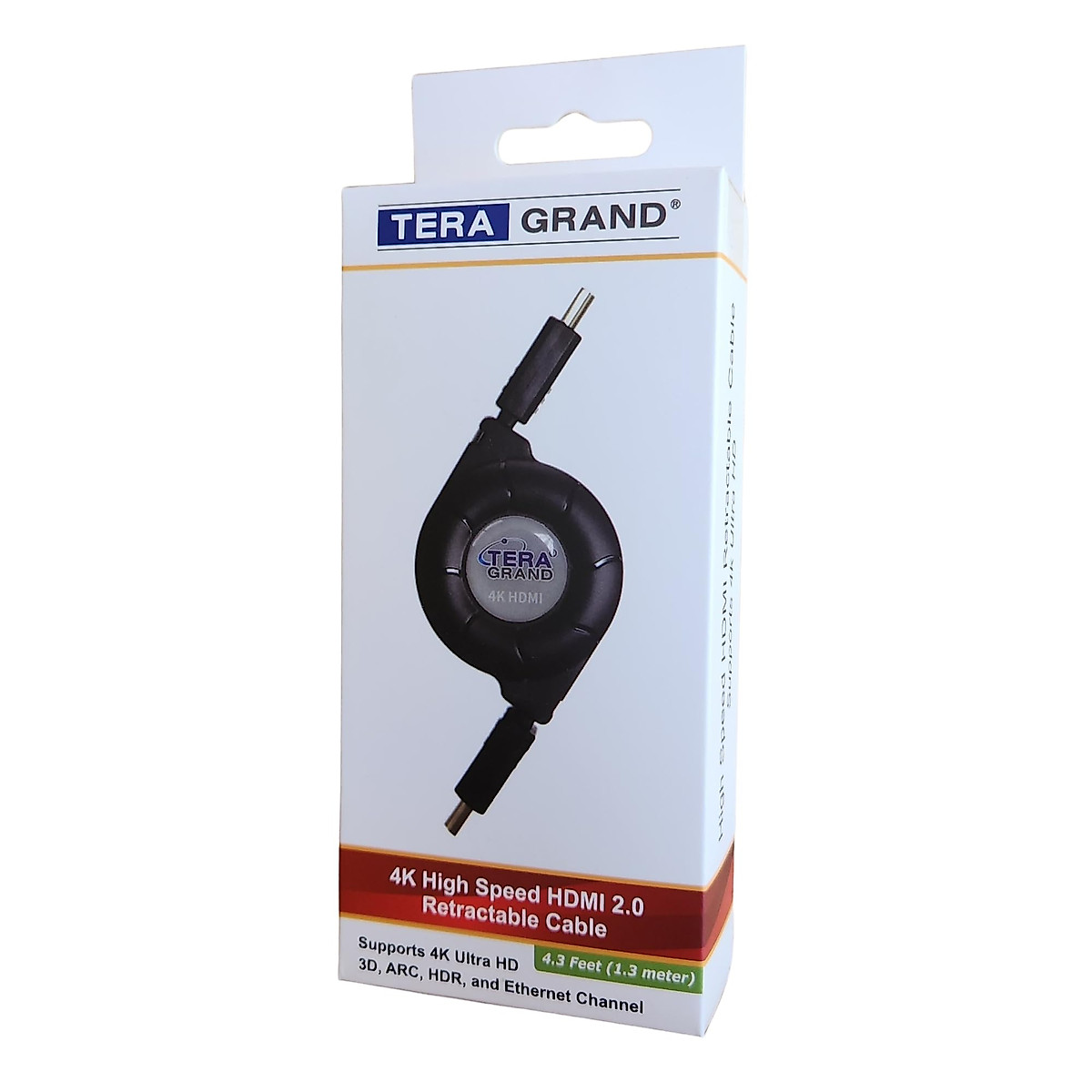 Tera Grand Premium 4K High-Speed HDMI 2.0 Retractable Cable, Extends up to 4.25 feet - Supports 4K Ultra HD, 3D, ARC, HDR, and Ethernet Channel