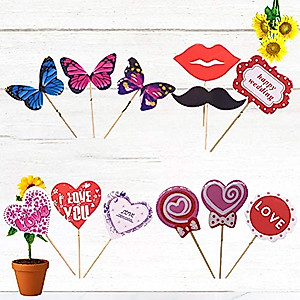 Amosfun Birthday Cake Toppers Double- Sided Printing Cake Picks Romantic Cake Decor Paper Creative Cake Toppers Cake Decorative Plug Flag for Party Cake Decortion