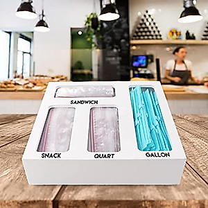 Ziplock Bag Storage Organizer - Bamboo Baggie Organizer for Drawer - Kitchen Organization and Storage - Compatible with Gallon, Quart, Sandwich, and Snack by STSH Products (White)