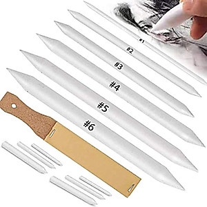 12 PCS Blending Stumps and Tortillions Paper Art Blenders with Sandpaper Pencil Sharpener Pointer for Student Artist Charcoal Sketch Drawing Tools