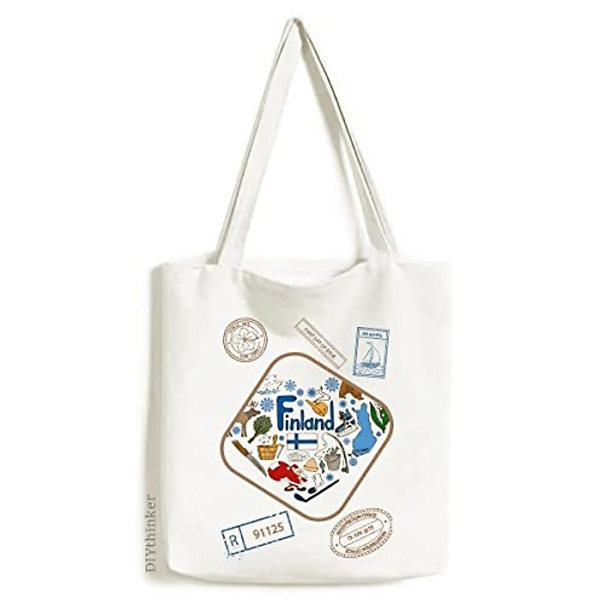 Finland Love Heart Landscap National Flag Stamp Shopping Ecofriendly Storage Canvas Tote Bag