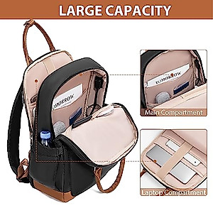 LONG VACATION Women's 15.6 Inch Laptop Bag, Fashion Laptop Backpack with USB Port, Casual Daypacks for Work (BLACK & BROWN, 15.6 inch)