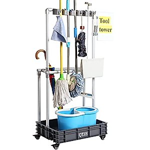 QTJH Cleaning Tool Tower  mop Holder Umbrella Stand，Cleaning Tool Storage Drain Tool Hanger 5S Shadow Board