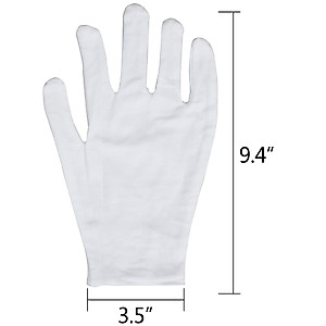 Amariver White Cotton Gloves, 6 Pairs 9.4'' Extra Large Size 12 Pcs Gloves