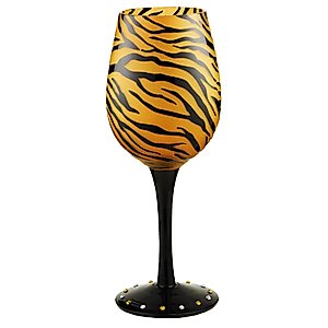Bottom's Up 15-Ounce Tiger Gold Handpainted Wine Glass