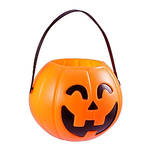 BESTOYARD Halloween Plastic Pumpkin Portable Pumpkin Bucket Trick-or-Treat Bucket Halloween Candy Bucket Jack O Lantern Bucket Halloween Party Supply 6.7Inch