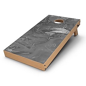Design Skinz Marble Skin Set for Cornhole (Skin Only) - Black & Silver Marble Swirl V7