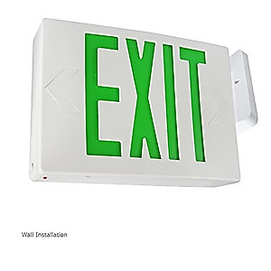 eTopLighting LED Exit Sign, Emergency Light, Green Lettering in White Body, Battery Back Up, Extra Face Plate Double Face, Ceiling/Wall Mount, AGG2163