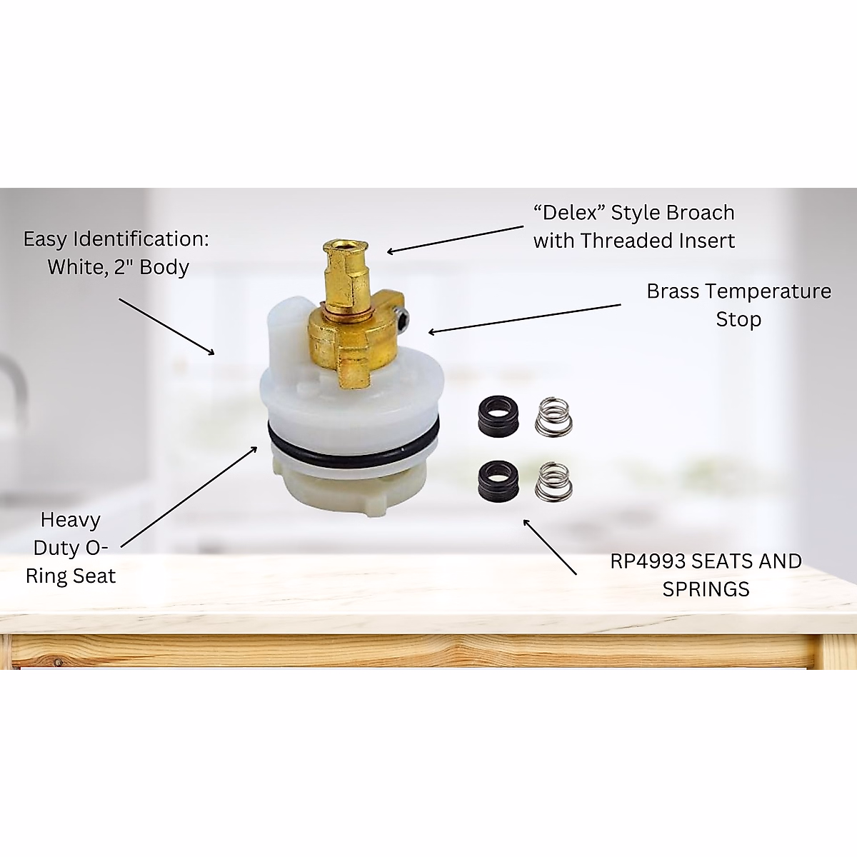 T & T Hardware Replacement Cartridge Compatible with Delta RP1991, Seats & Springs (RP4993) Included, White