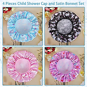 4 PCS Kids Satin Bonnet Child Sleeping Cap,Soft Silk Bonnet Elastic Wide Band,Breathable Baby Bonnets Night Sleep Caps,Colorful Night Hats Satin Cap for Girls Toddler Teens Natural Hair (Unicorn)