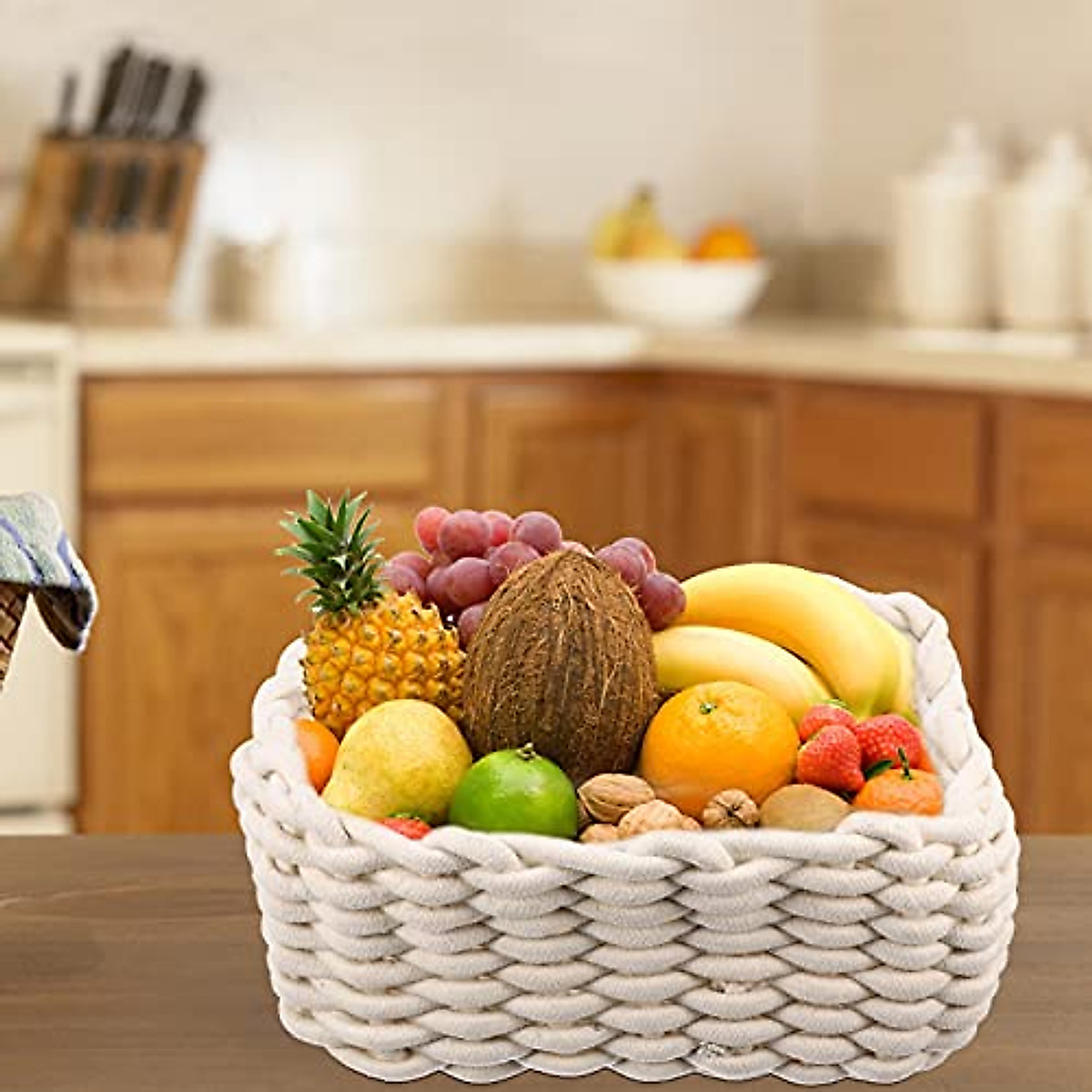Sewroro 2PCS Cotton Thread Hand-woven Desktop Storage Basket Cotton Woven Storage Basket Sundries Storage Basket (mixed style)